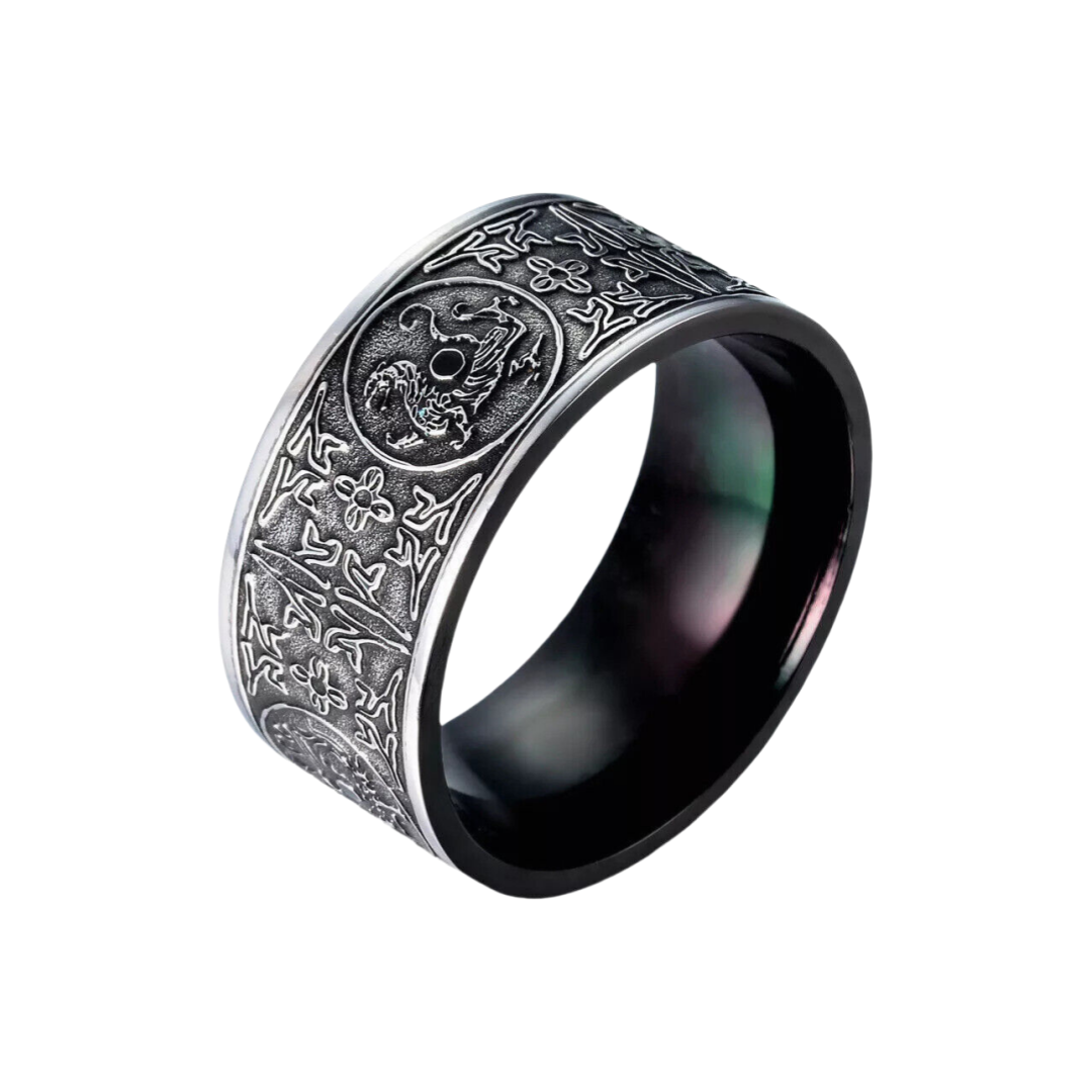 Men’s Feng Shui Four Guardian Beasts Ring Dragon Tiger Suzaku & Turtle ...