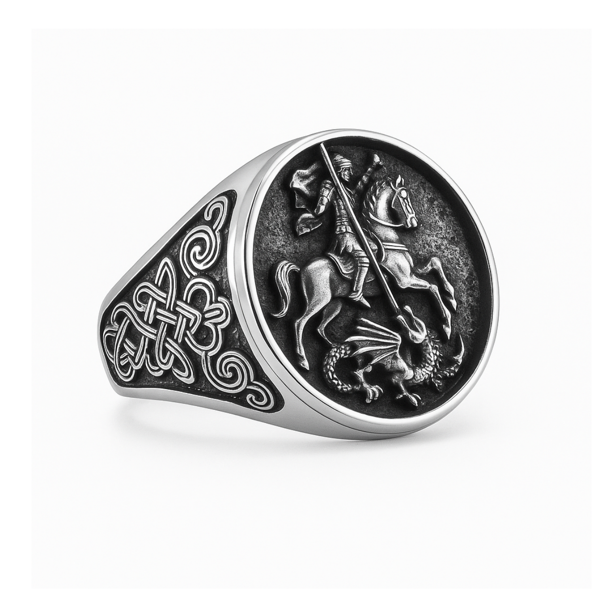 Men Stainless Steel Saint George Dragon Slayer Ring Knight Celtic Sign ...